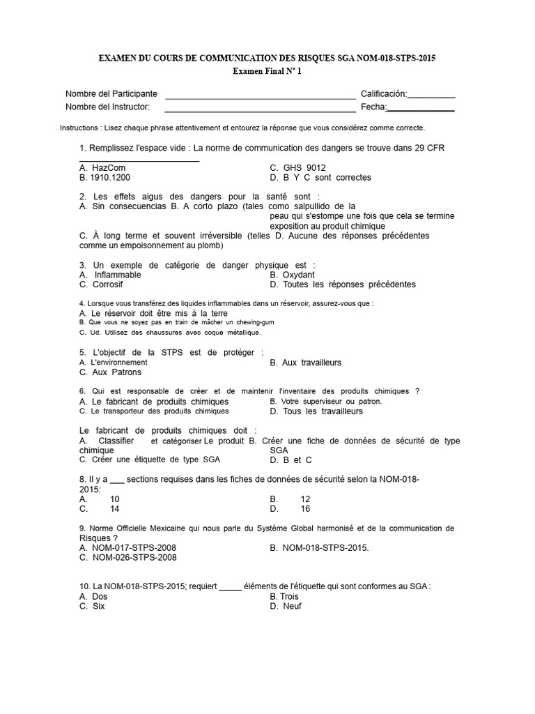Examen sur la communication des risques SGA | PDF