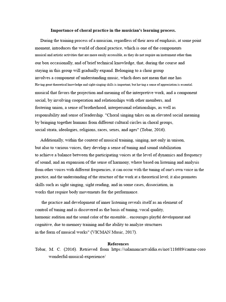 Importance of choral practice in the musician's learning process. | PDF ...