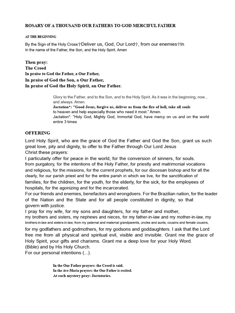 Rosary of A Thousand Our Fathers To God Merciful Father-1 | PDF | God ...