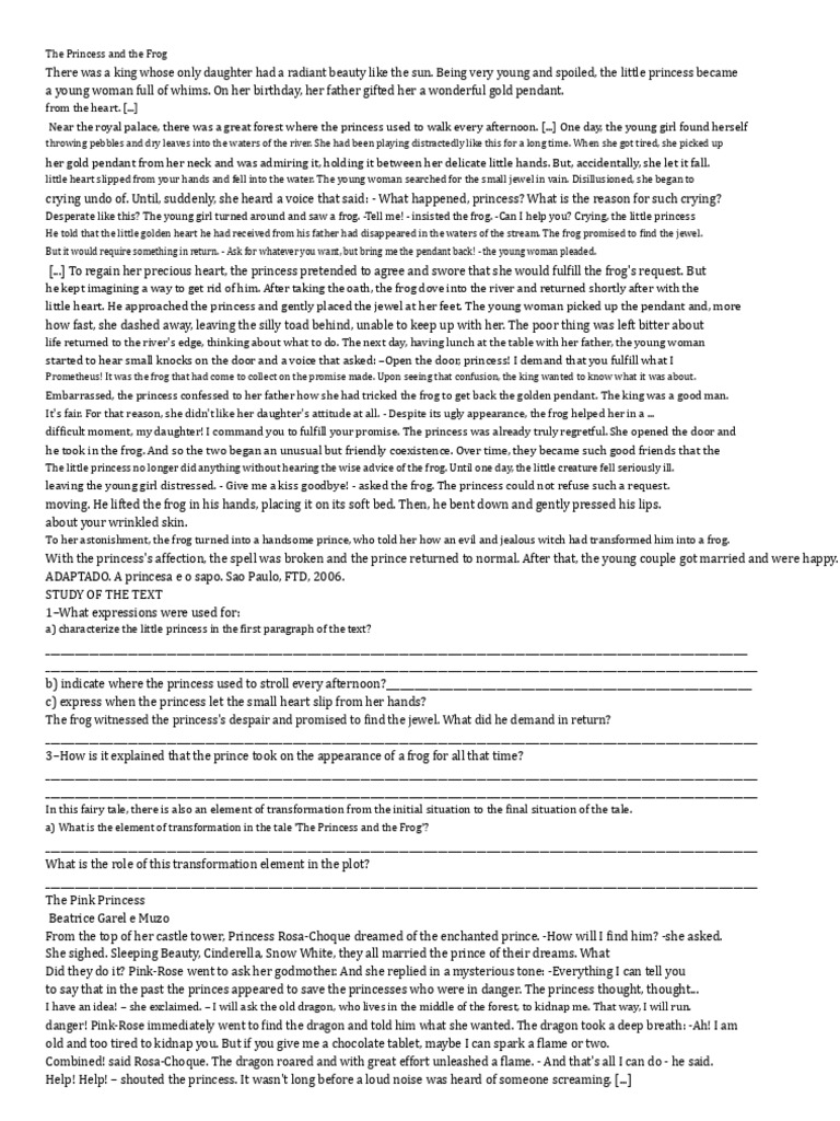 THE PRINCESS AND THE FROG. Exercises 6th 4th B | PDF | Sleeping Beauty