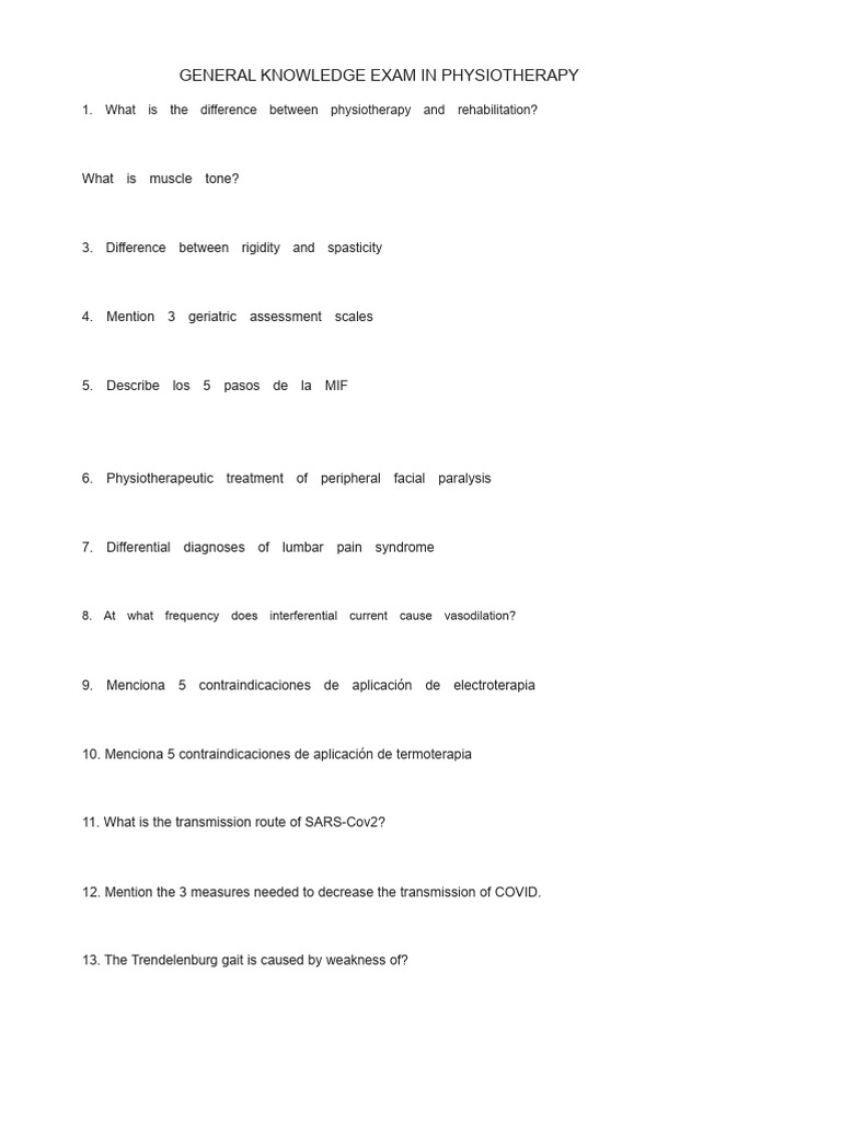 General Knowledge Exam in Physiotherapy | PDF