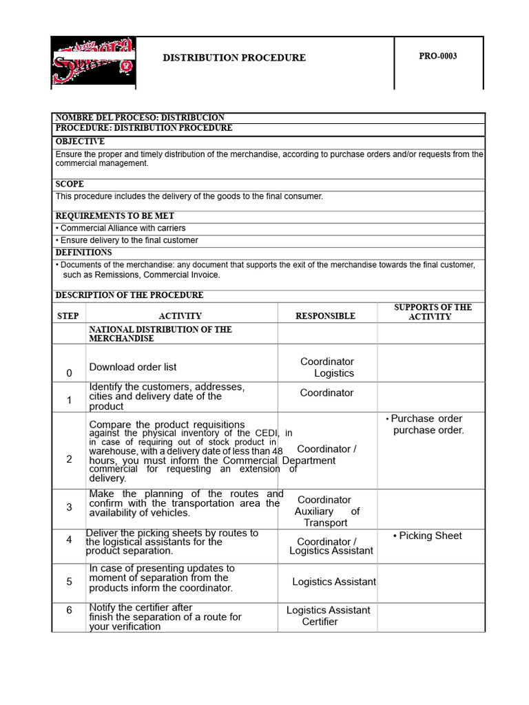 Efficient Merchandise Distribution Procedure | PDF | Logistics ...