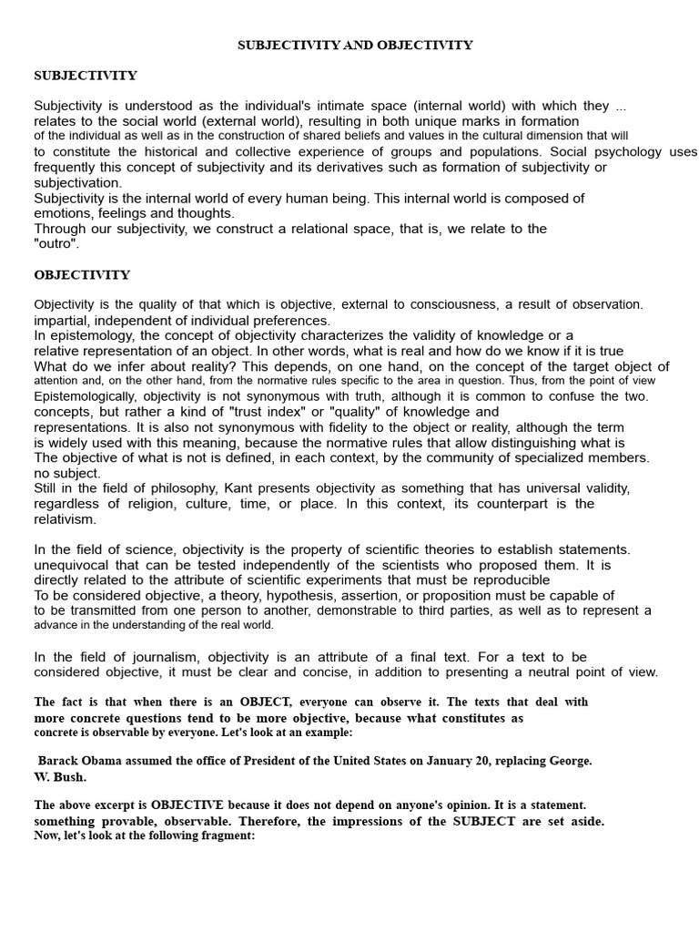 SUBJECTIVITY AND OBJECTIVITY | PDF | Epistemology | Reality