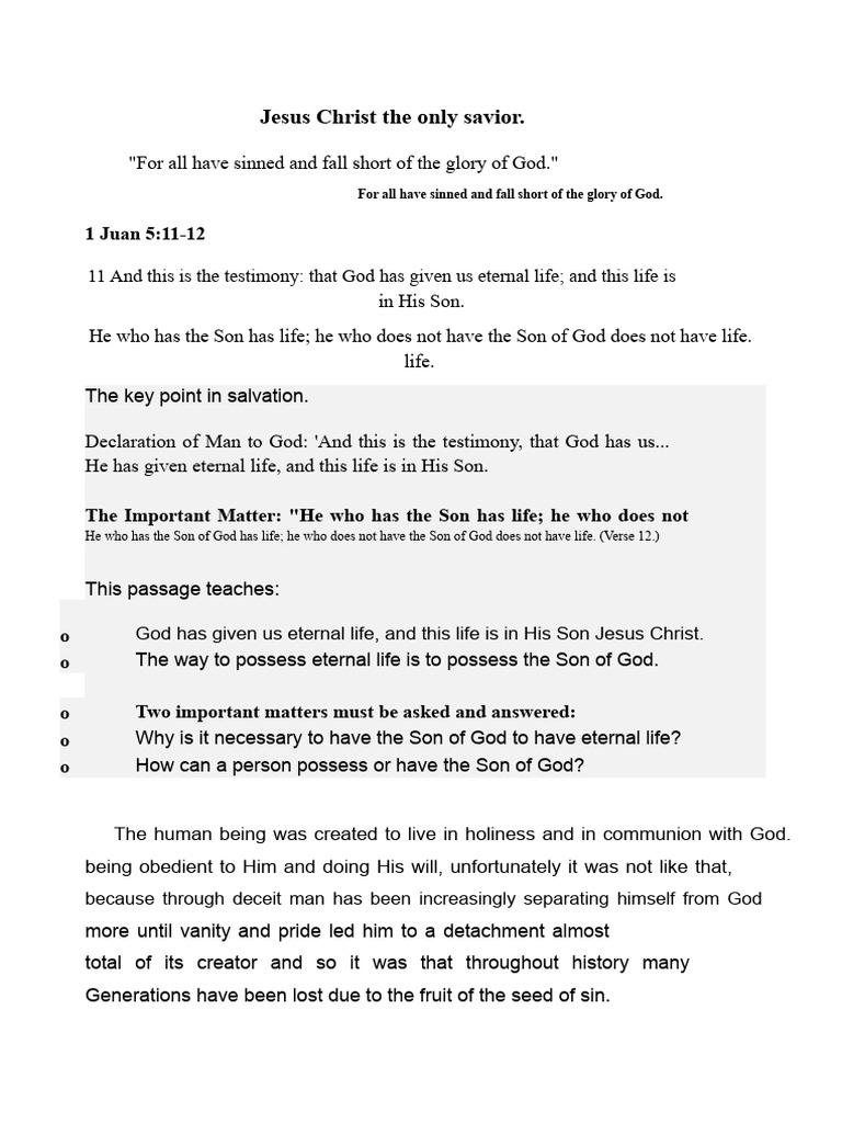 Jesus Christ the only savior Sermon 01-03-2020 | PDF | Eternal Life ...