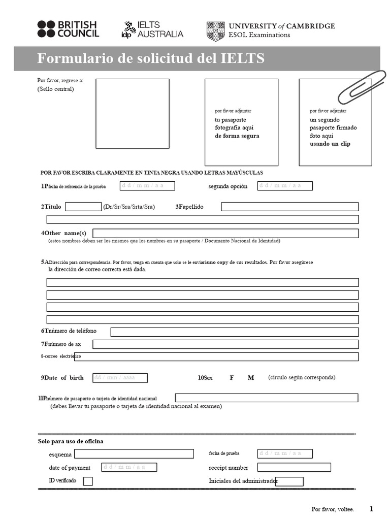 Formulario de Solicitud Del IELTS | PDF | Sistema internacional de ...