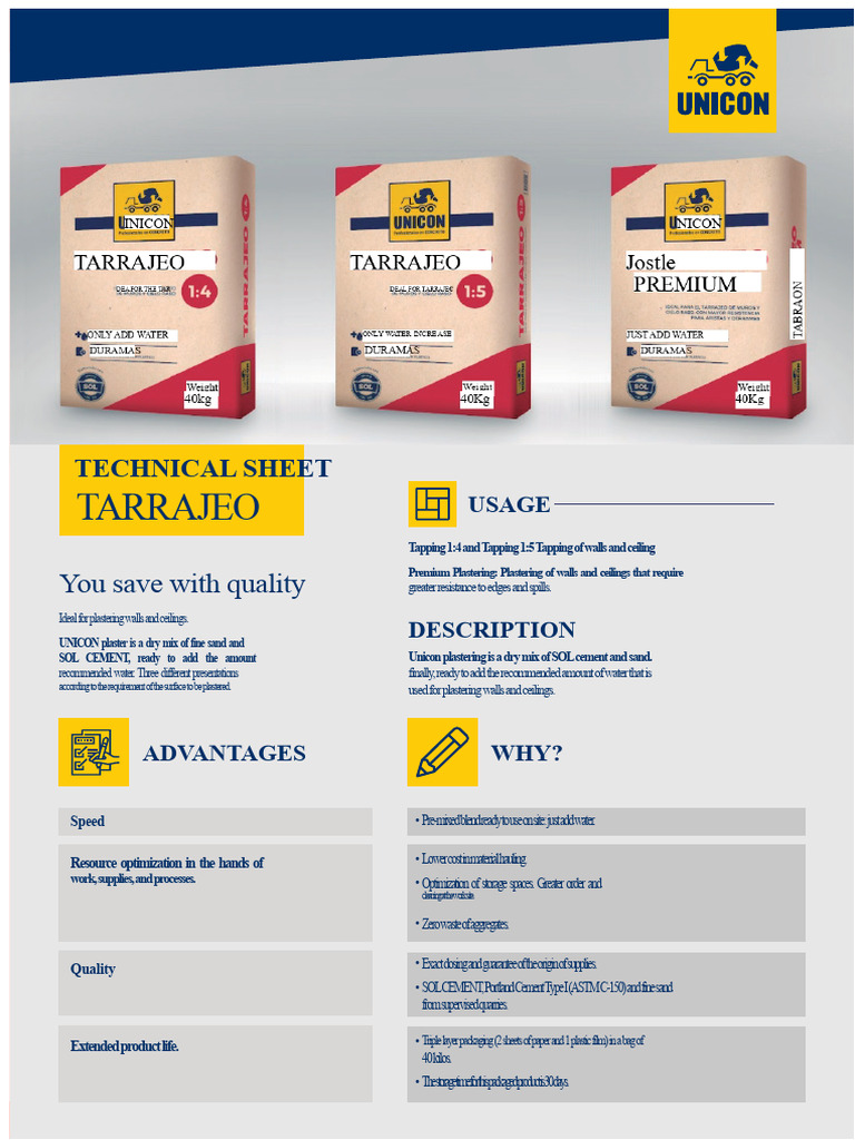 FT-Line-TARRAJEO-BAGGED-UNICON | PDF | Plaster | Secondary Sector Of ...
