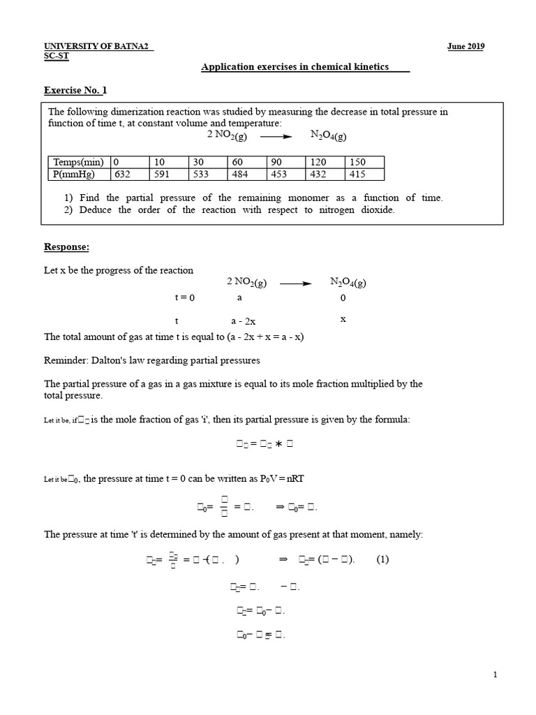 kinetic_application_exercises_i | PDF | Gases | Chemistry