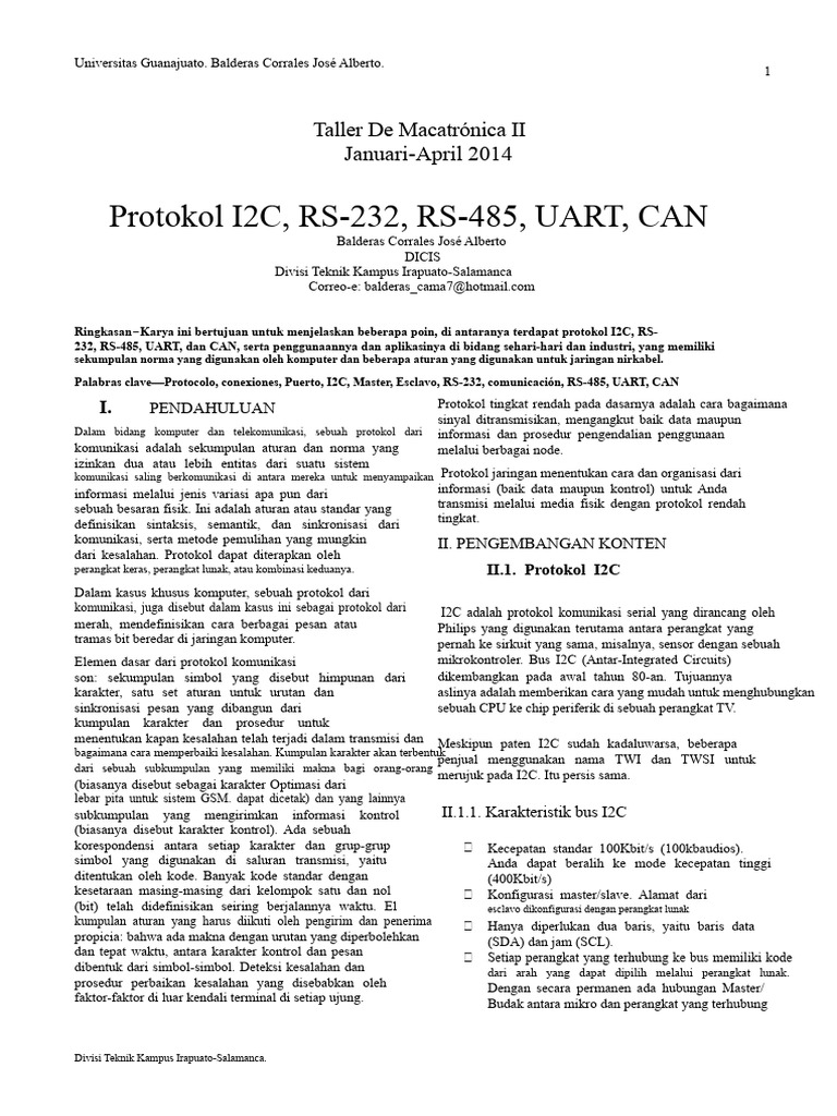 Protokol I2c, Rs-232, Rs-485, Uart, Can | PDF