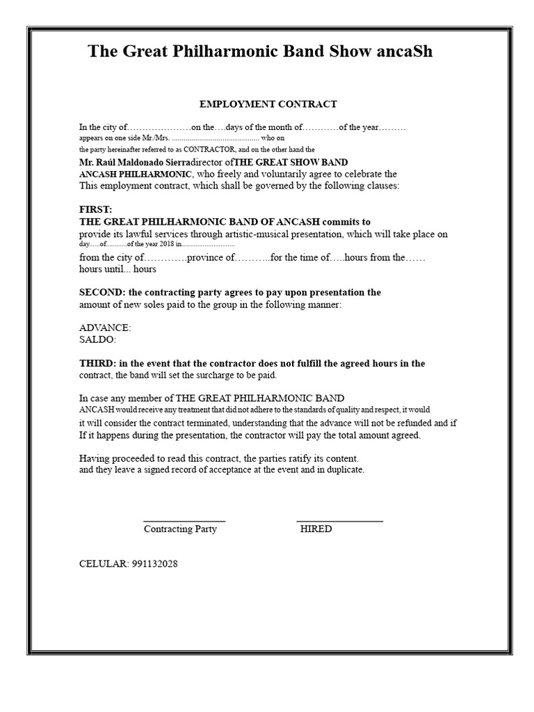 Musical Band Employment Contract | PDF