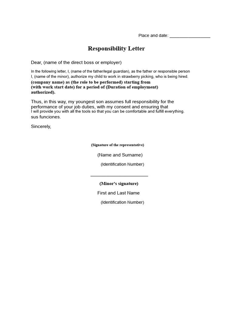 Parental Responsibility Letter To Children For Work | PDF