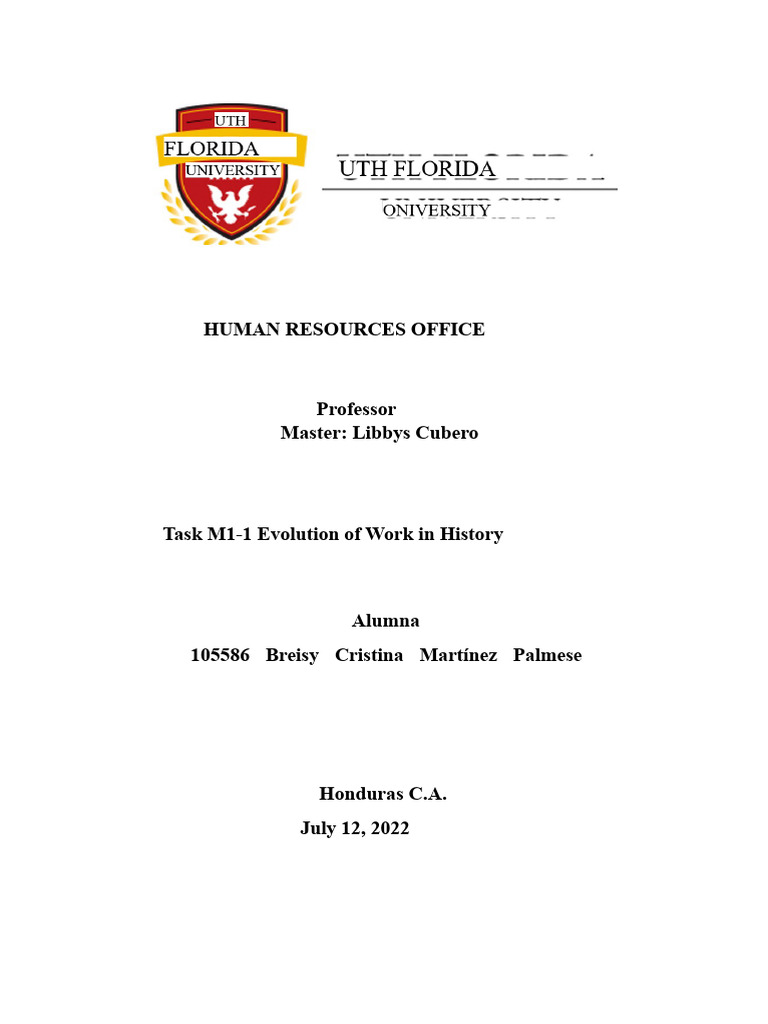 Task M1 - 1 Evolution of Work in History | PDF | Employment | Feudalism