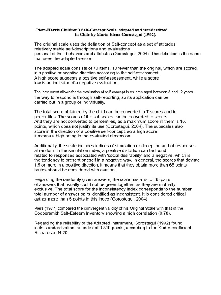Piers-Harris Self-Concept Scale Chile | PDF | Self Concept | Psychology