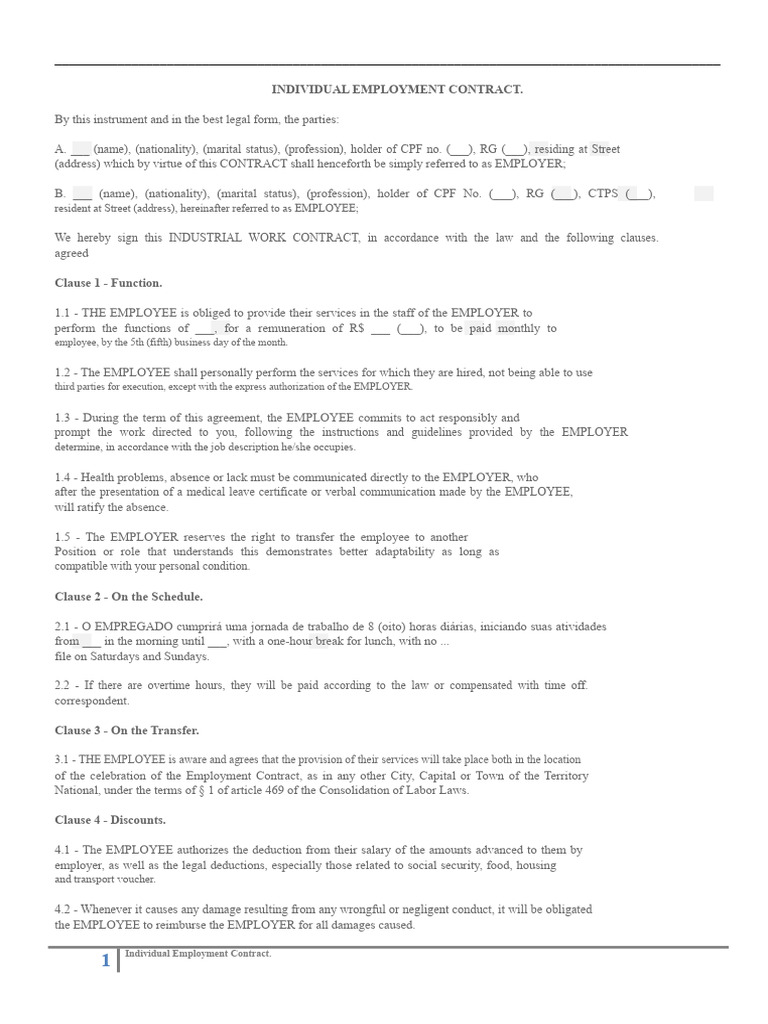 Complete Employment Contract Template | PDF | Employment | Labour Law