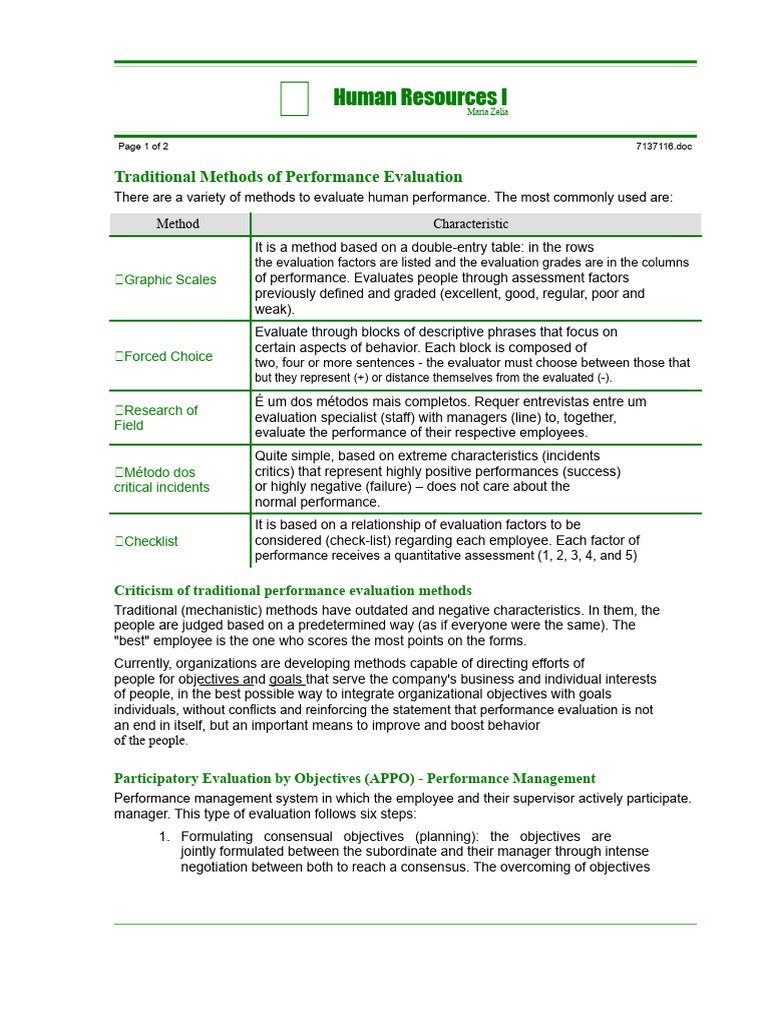Traditional Performance Evaluation Methods | PDF | Performance Appraisal | Goal