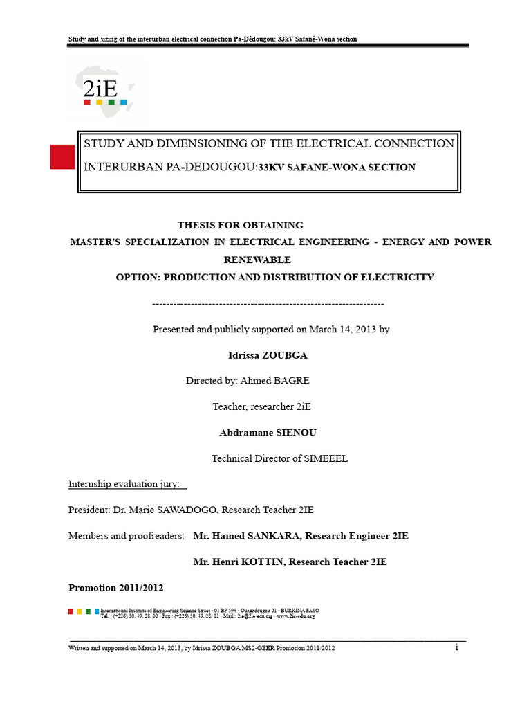 33kV Electrical Connection Study: Pa-Dédougou | PDF | Electrical ...