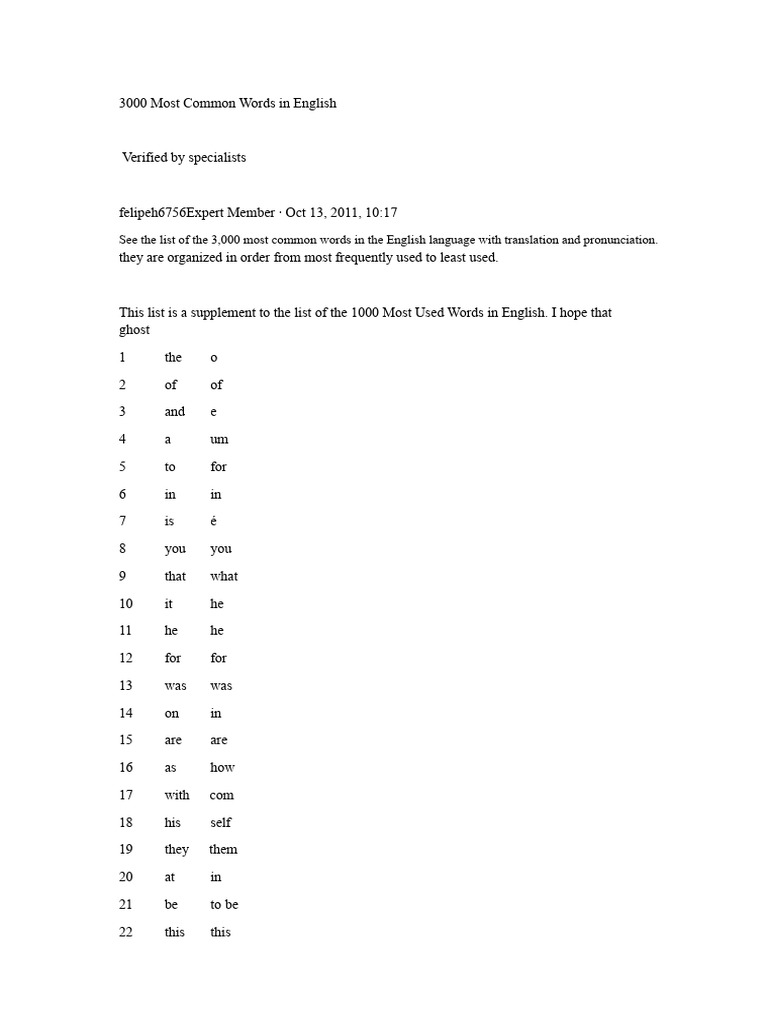 3000 Most Common Words in English | PDF | English Language | Linguistics