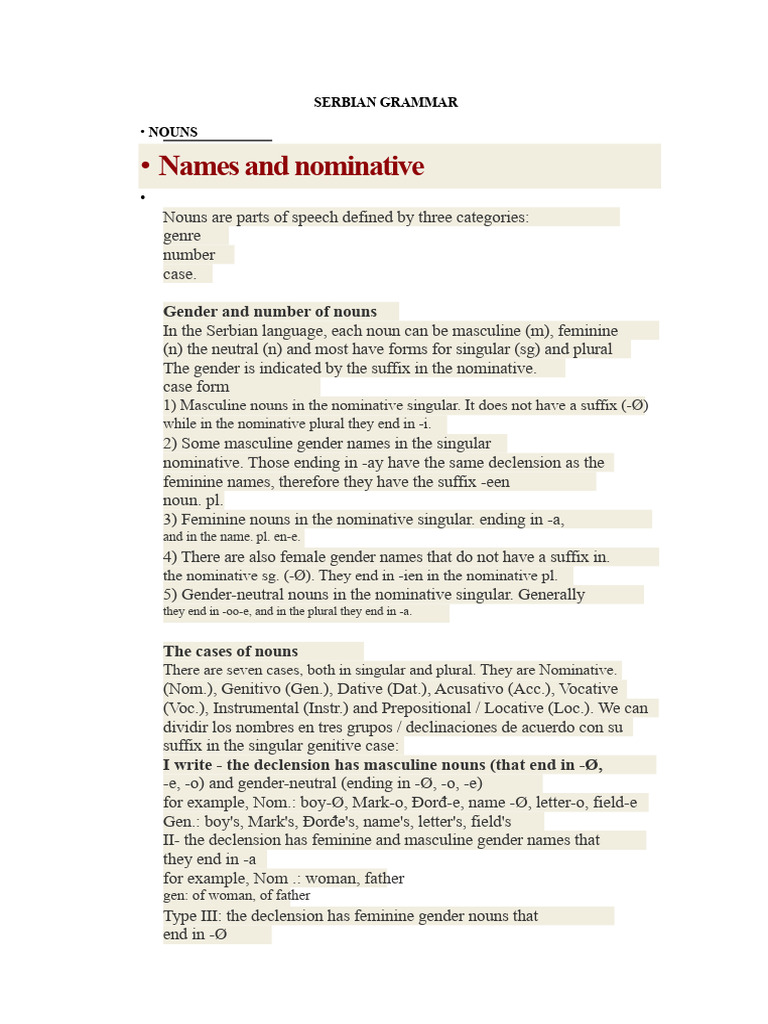 grammar Serbian language | PDF | Grammatical Gender | Plural