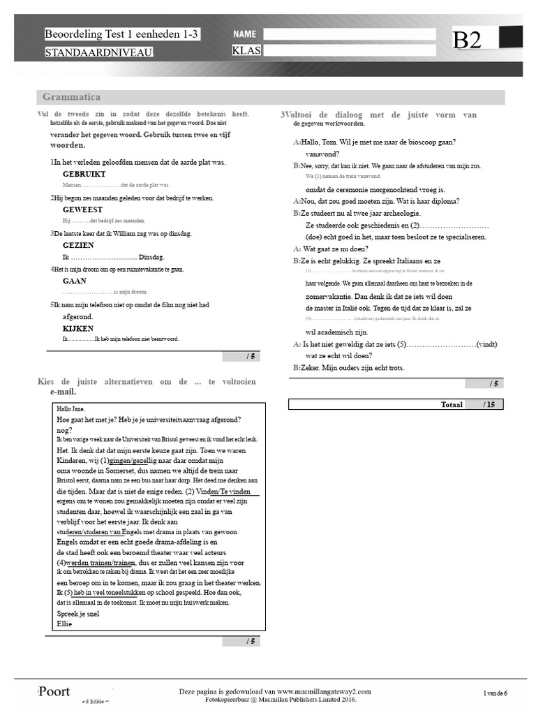 B2 Review Test 1 Standaard GATEWAY B2 Tweede Editie | PDF