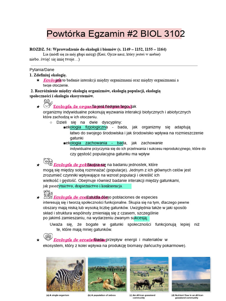 Powtórka Egzaminu #2 BIOL 3102 (1) | PDF