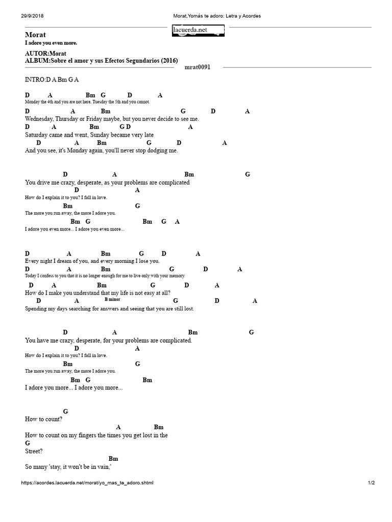Morat, I Adore You More_ Lyrics and Chords | PDF