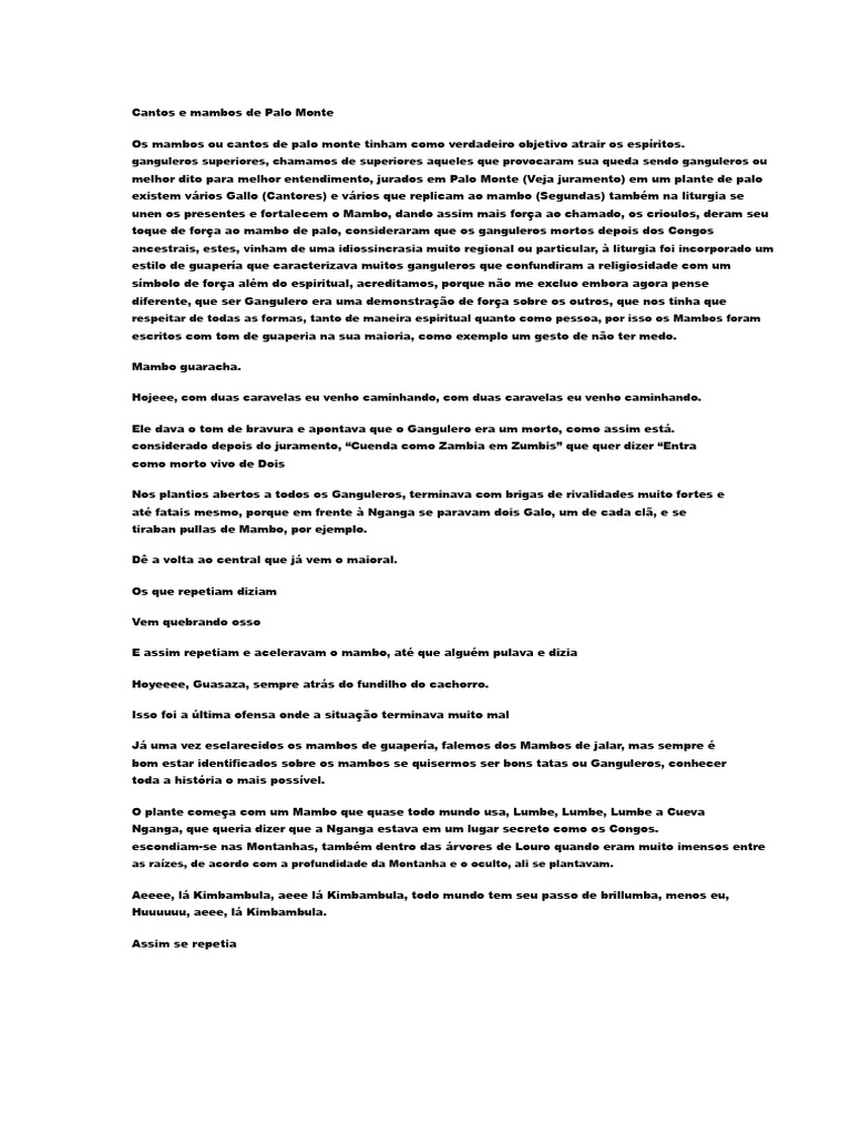 Mambos de Palo Monte: Cantos e Significados | PDF
