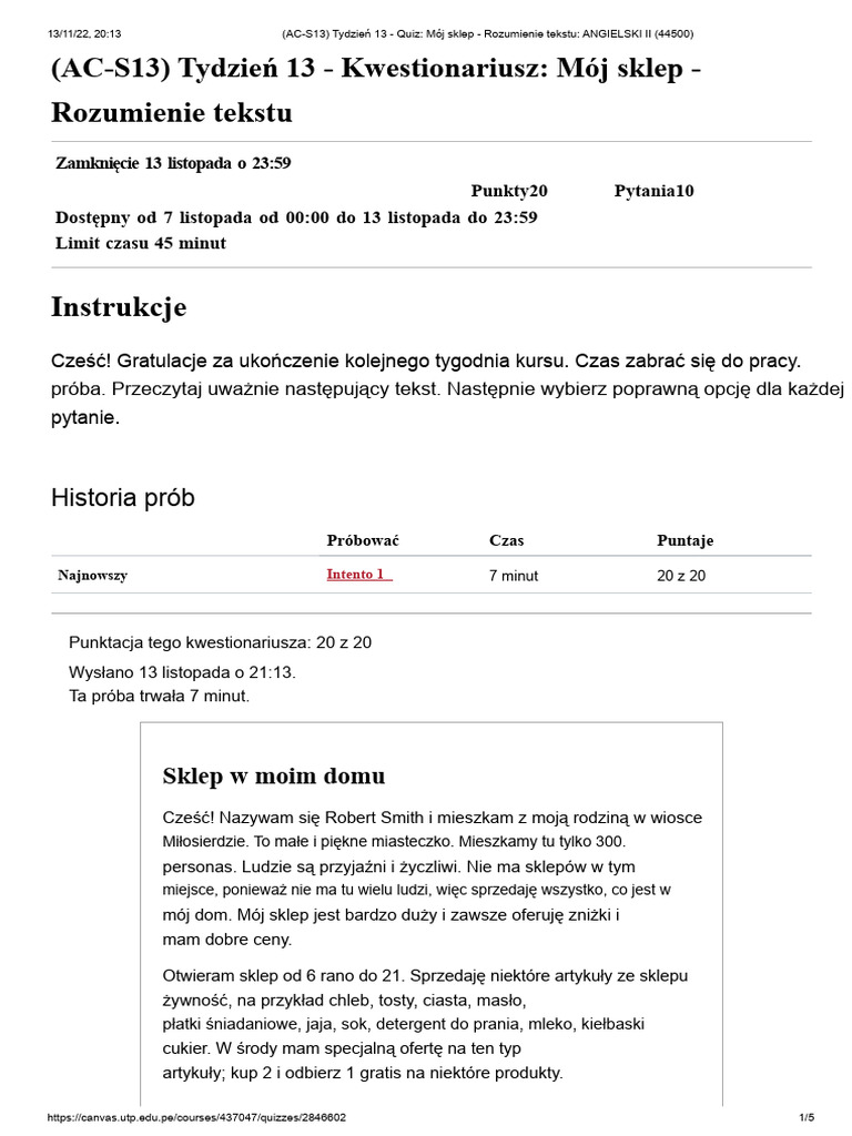 (AC-S13) Tydzień 13 - Quiz_ Mój sklep - Zrozumienie tekstu _ ANGIELSKI ...