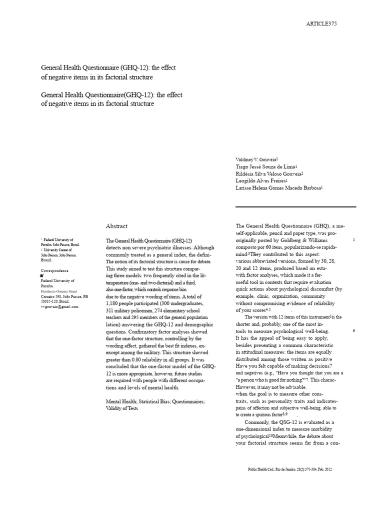 2012 - General Health Questionnaire (GHQ-12) - The Effect of Negative ...