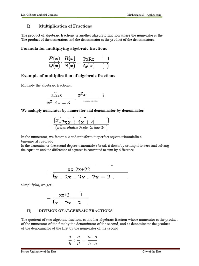 Algebraic Fraction Operations Guide | PDF | Multiplication | Number Theory
