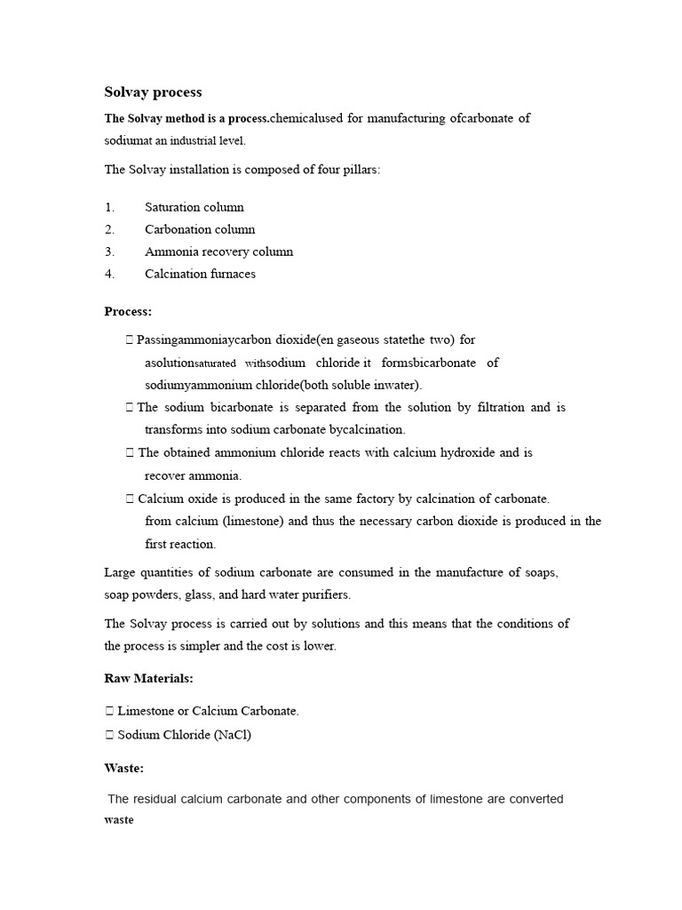 Solvay Process for Sodium Carbonate Production | PDF