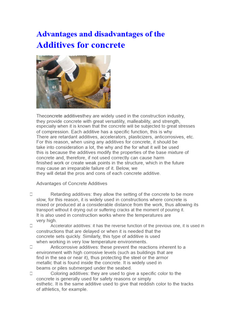 Pros and Cons of Concrete Additives | PDF | Concrete | Strength Of ...
