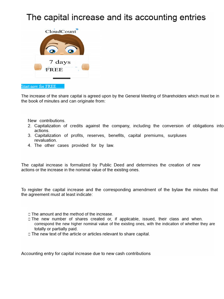 The Capital Increase and Its Accounting Entries | PDF