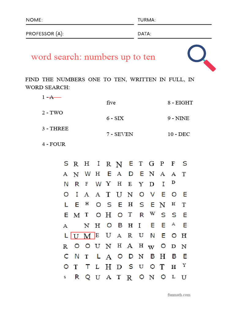 Word Search - Numbers Up To Ten | PDF