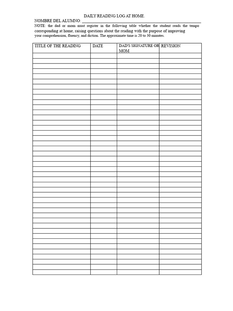 Daily Reading Log at Home | PDF