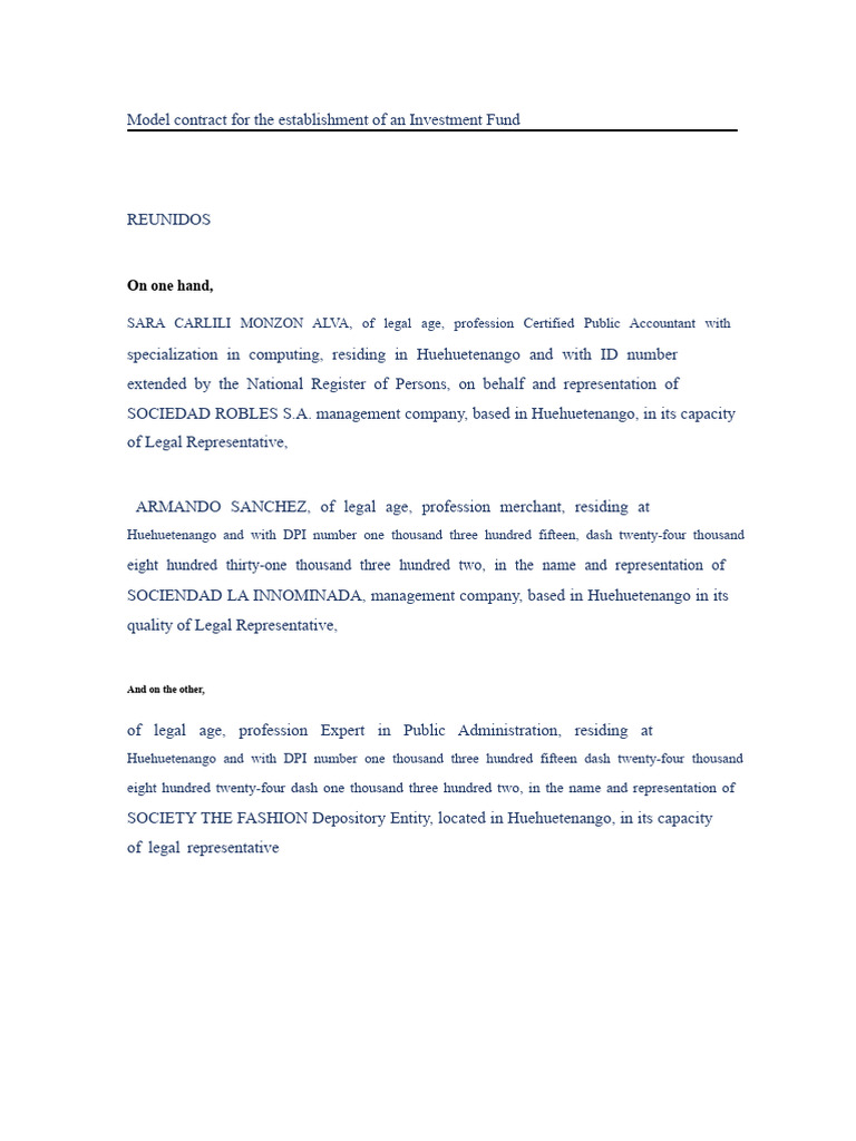Model Contract For The Establishment of An Investment Fund | PDF ...