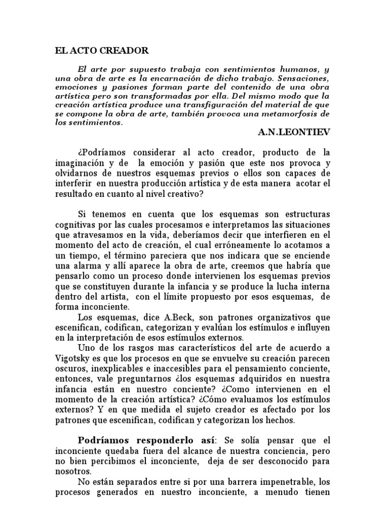 El Acto Creador | PDF | Mente inconsciente | Subjetividad