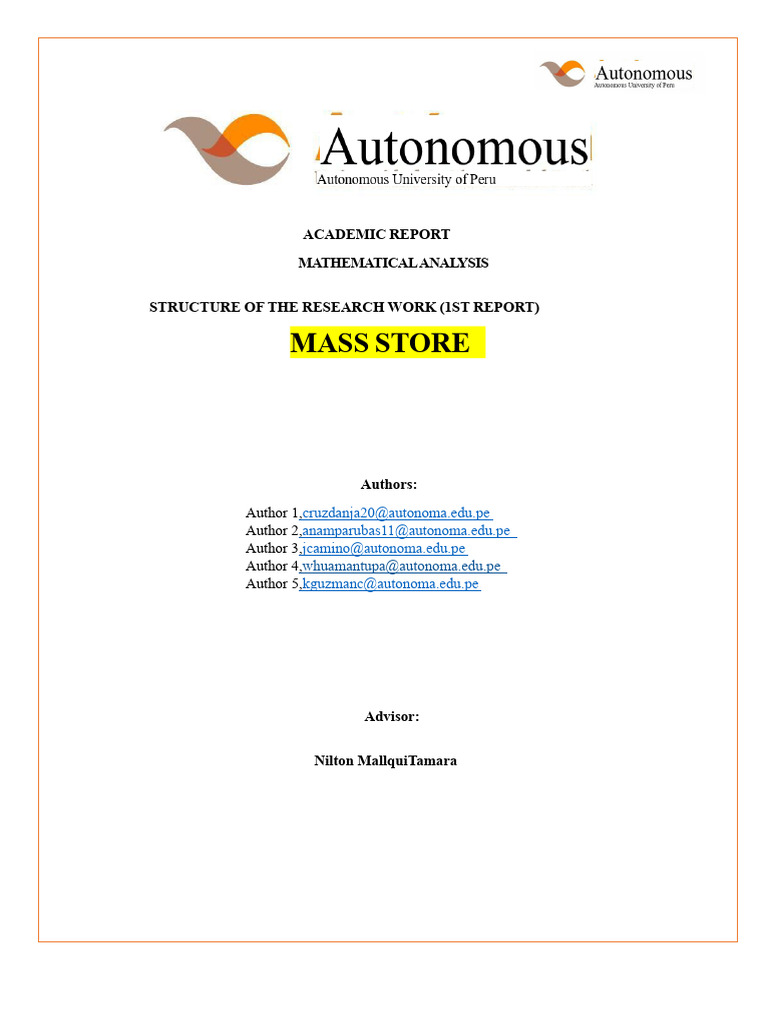 ACADEMIC REPORT - MASS STORE Final AUTONOMOUS UNIVERSITY OF PERU | PDF ...