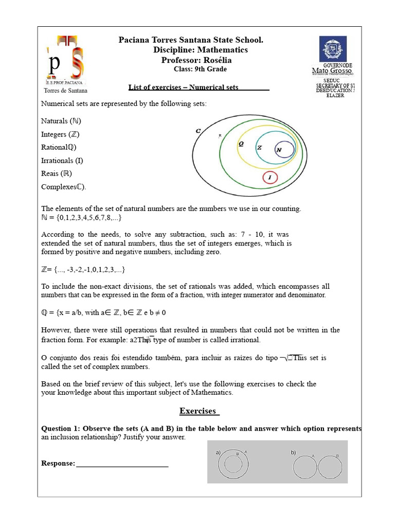9th GRADE - Exercises - Numeric Sets | PDF | Numbers | Rational Number
