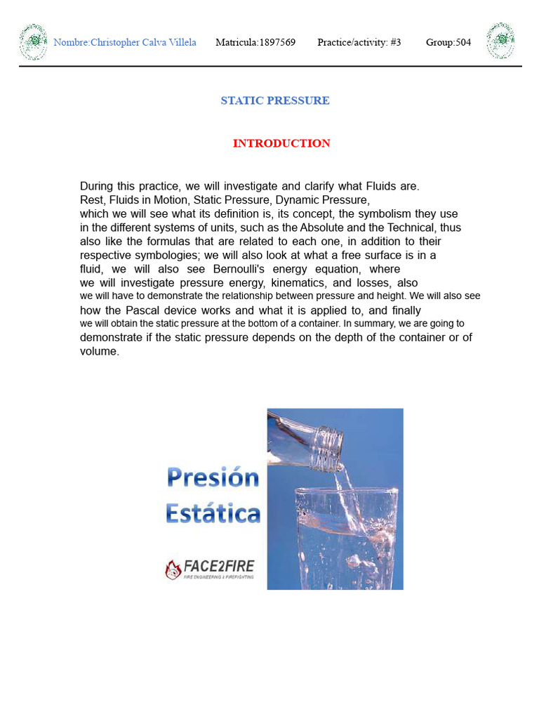 Understanding Static Pressure in Fluids | PDF | Pressure | Fluid Dynamics