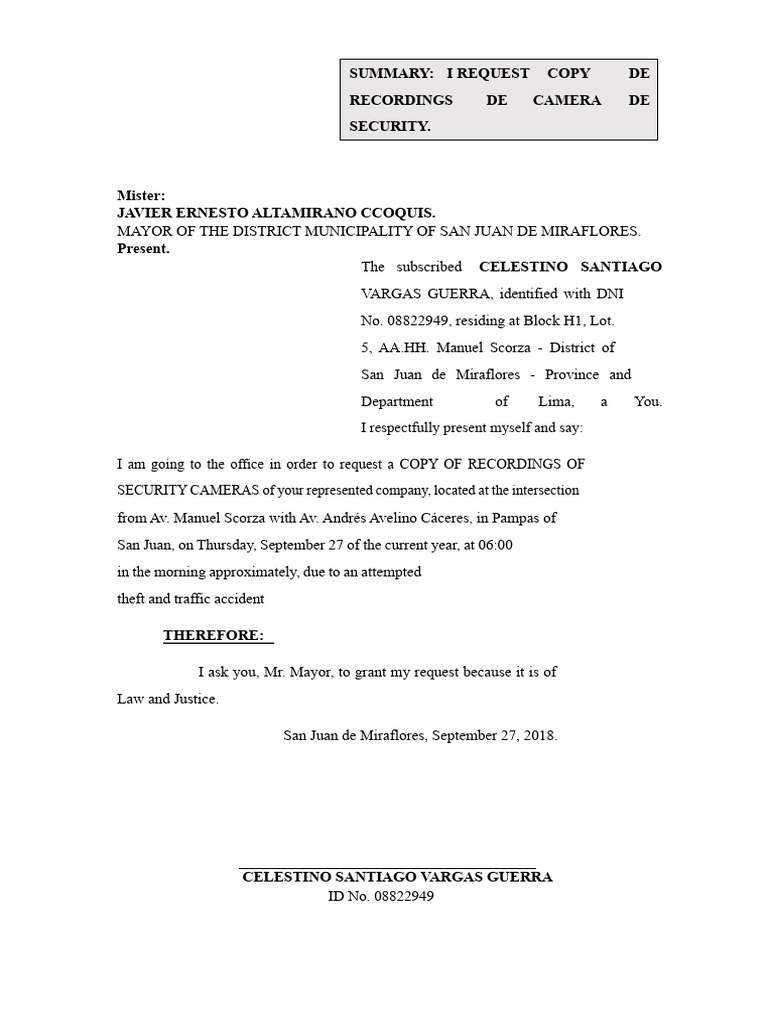 Request for Security Camera Footage | PDF
