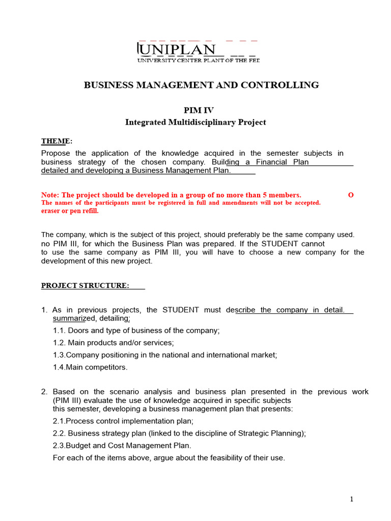 Pim IV Business Management Uniplan-3 | PDF | Strategic Management | Thesis