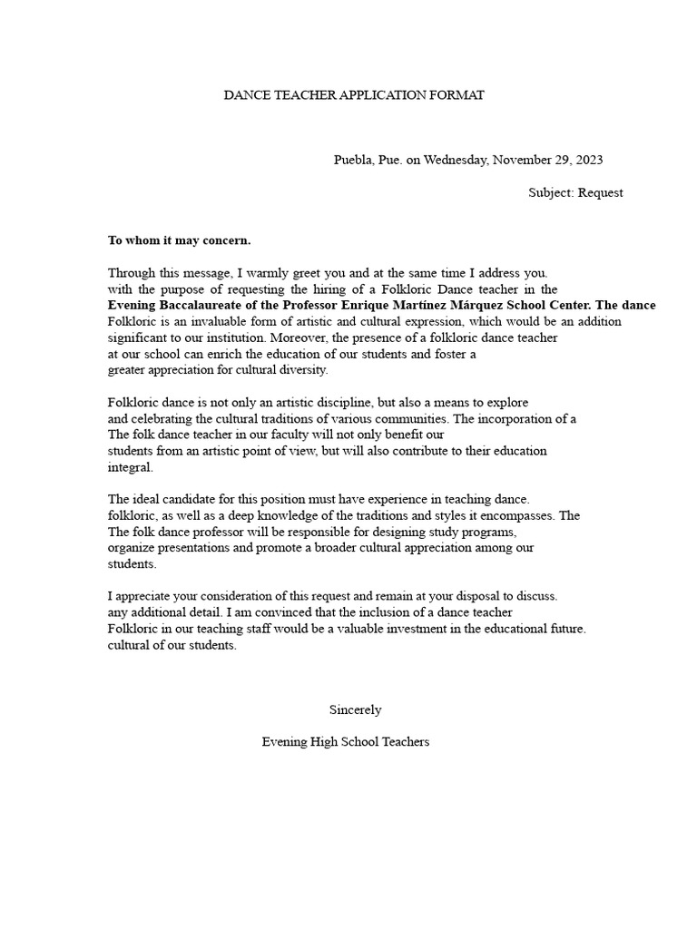 Dance Teacher Application Form | PDF