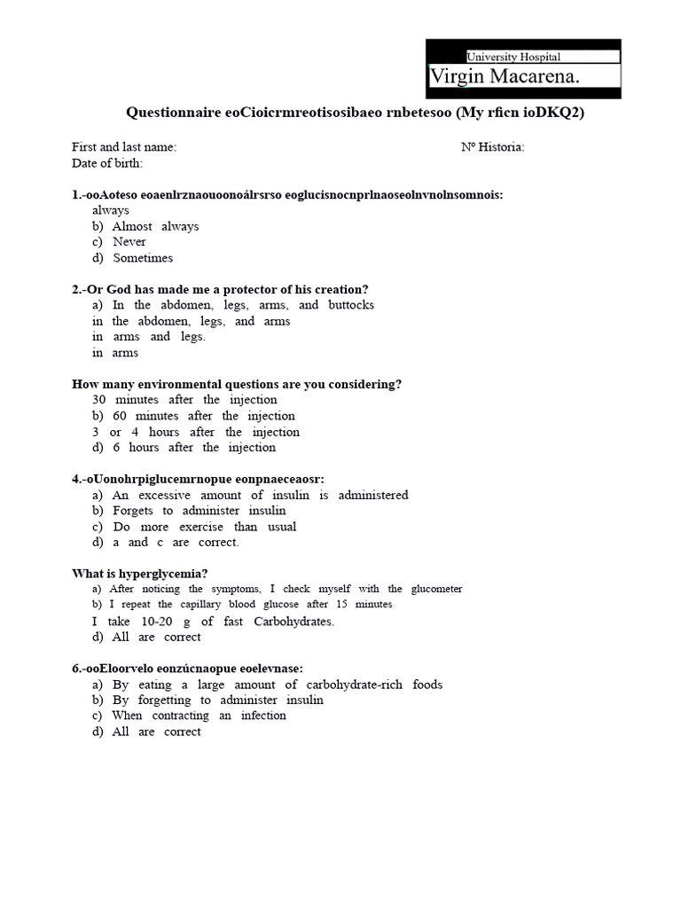 Diabetes Management Questionnaire | PDF