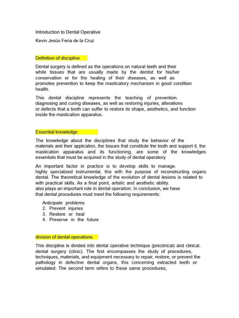 Overview of Dental Operative Techniques | PDF | Dentistry | Dental Material