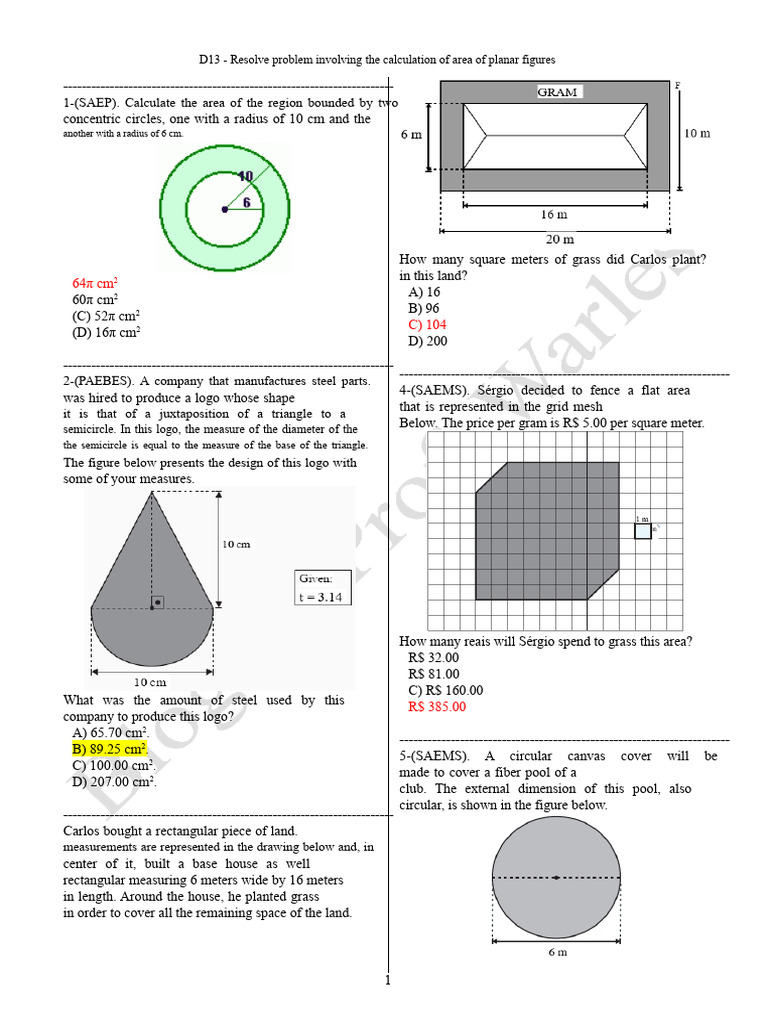 EXERCISES CLASS 18 and 19 - DESCRIPTOR 13 AREA OF FLAT FIGURES | PDF ...