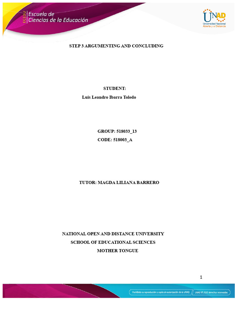 Step 3 Argumenting and Concluding - Individual Work - Luis Ibarra ...