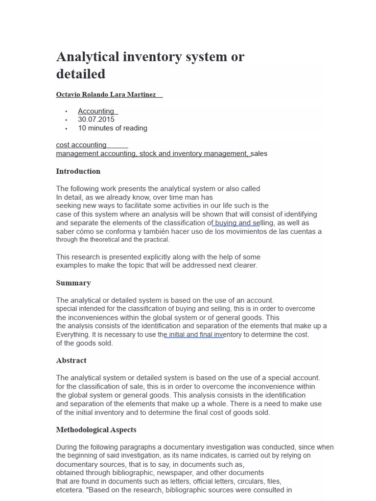 Analytical Inventory System Explained | PDF | Cost Of Goods Sold ...