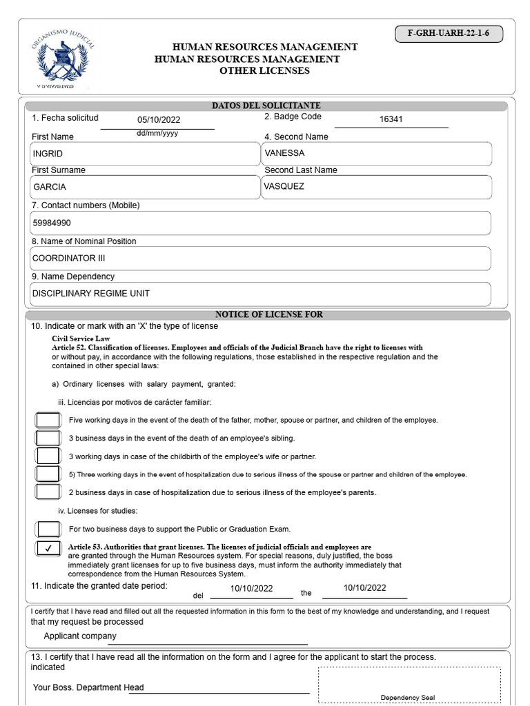 License Form Article 52 or 53 | PDF | Justice | Crime & Violence