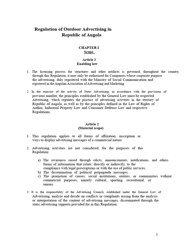 Outdoor Advertising Regulations Angola | PDF | Traffic | License