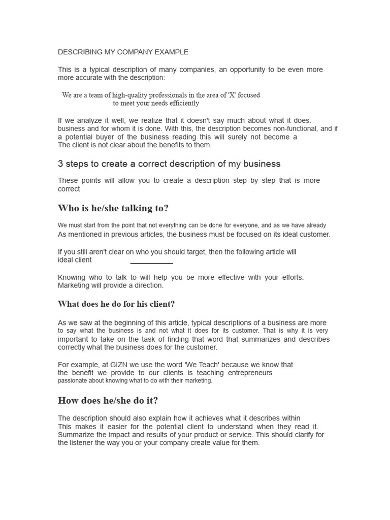 Crafting an Effective Business Description | PDF | Product (Business ...