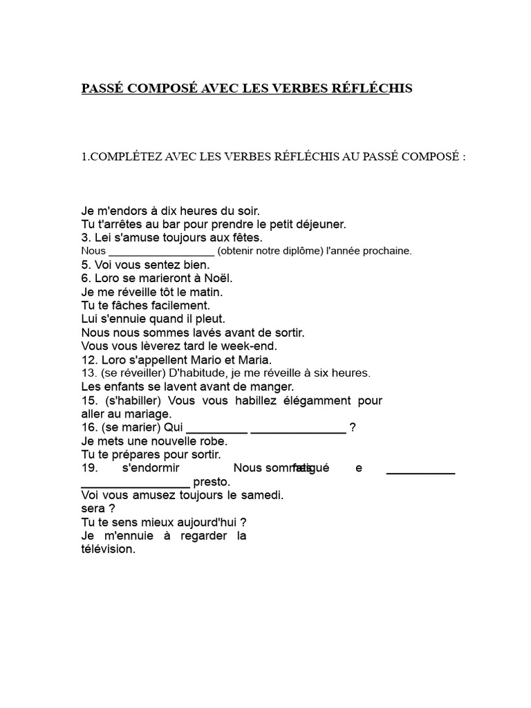 Passé Composé des Verbes Réfléchis | PDF